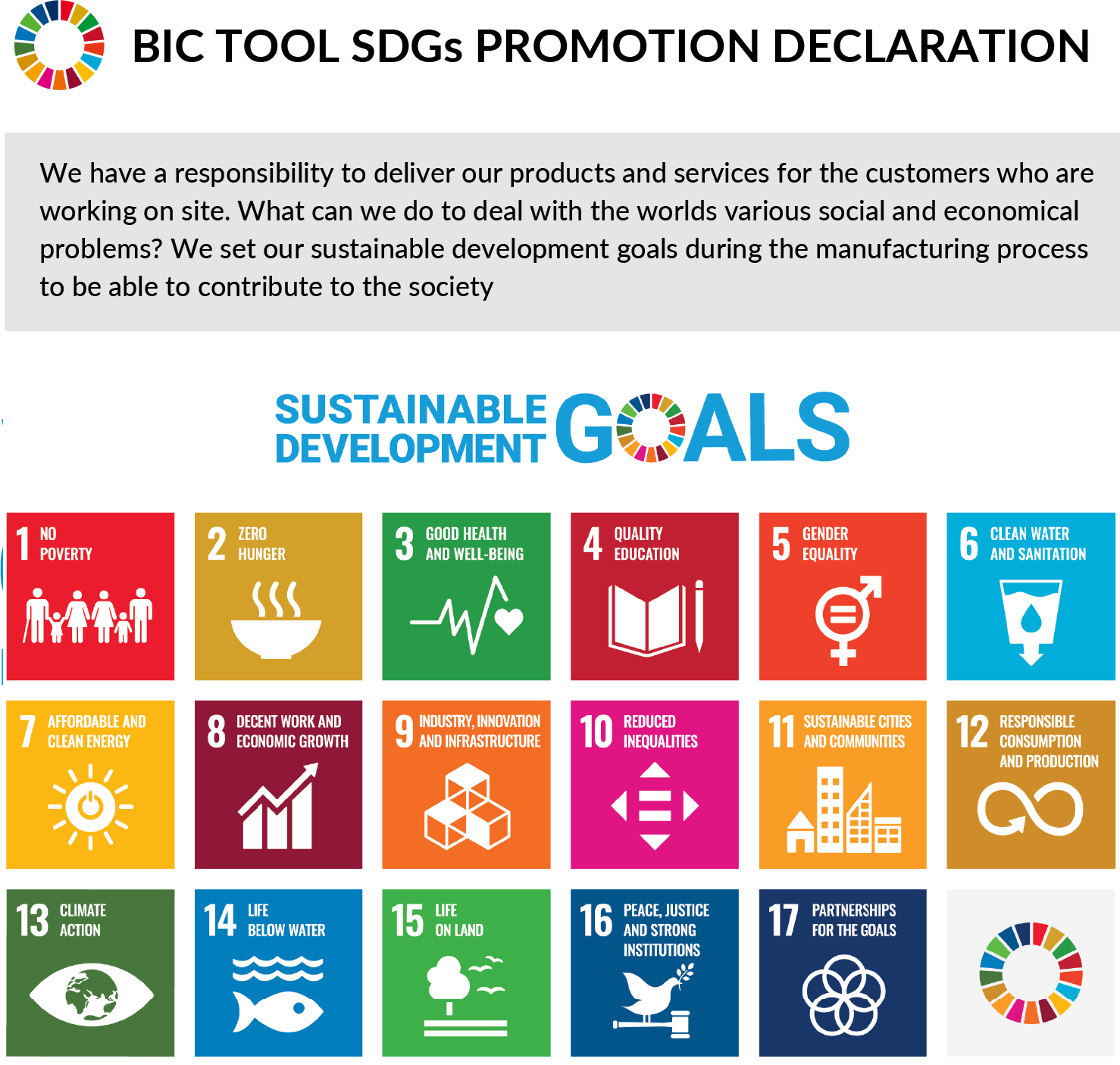 BIC TOOL SDGs Promotion Declaration | BIC TOOL for GEKKOU DRILL